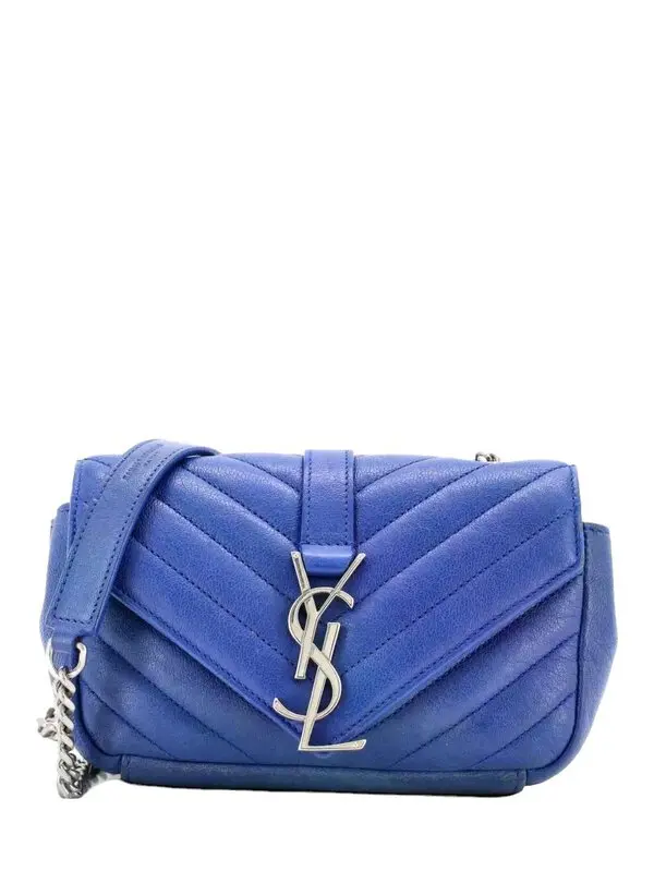 Saint Laurent Monogram Matelasse Chevron Leather Baby Crossbody Bag - Blue
