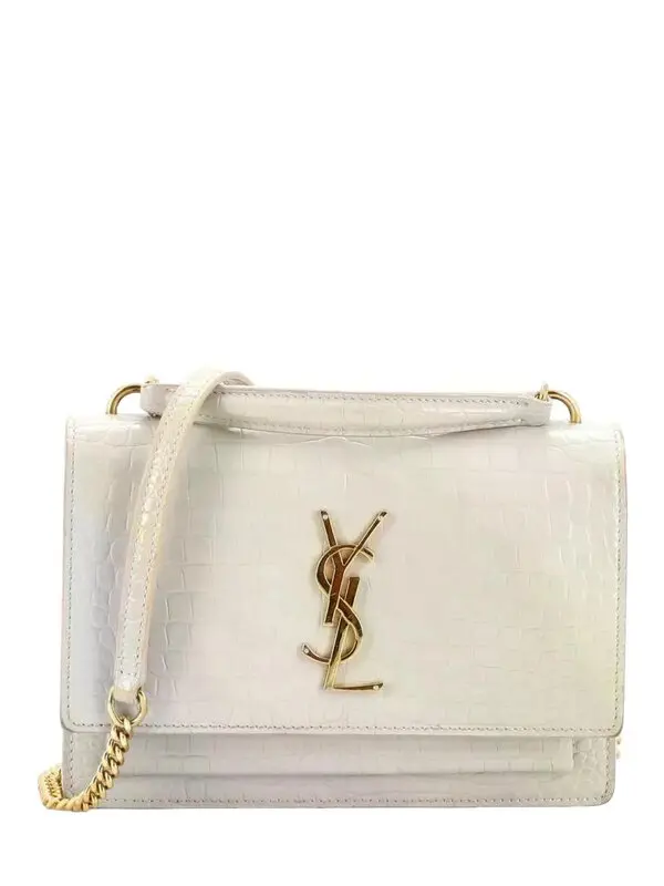 Saint Laurent Sunset Top Handle Chain Wallet Crocodile Embossed Leather Crossbody Bag - Neutrals