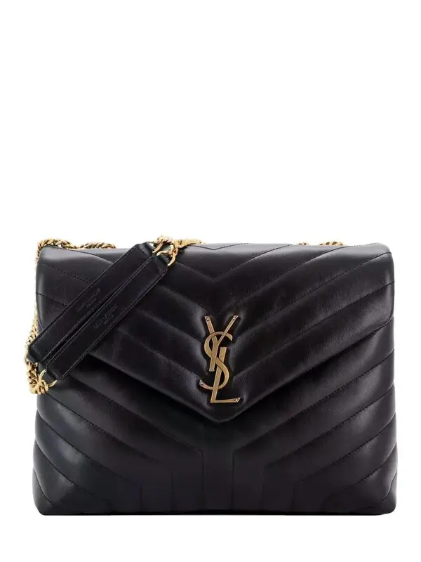 Saint Laurent Loulou Matelassé Chevron Leather Medium Shoulder Bag - Black