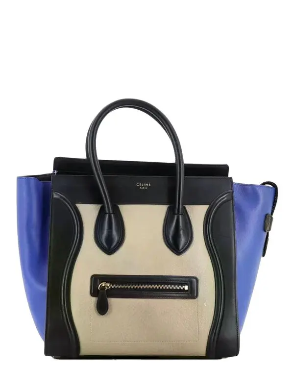 Celine Tricolor Leather Mini Luggage Tote Bag - Black