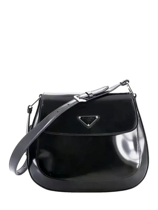Prada Cleo Flap Spazzolato Leather Large Shoulder Bag - Black