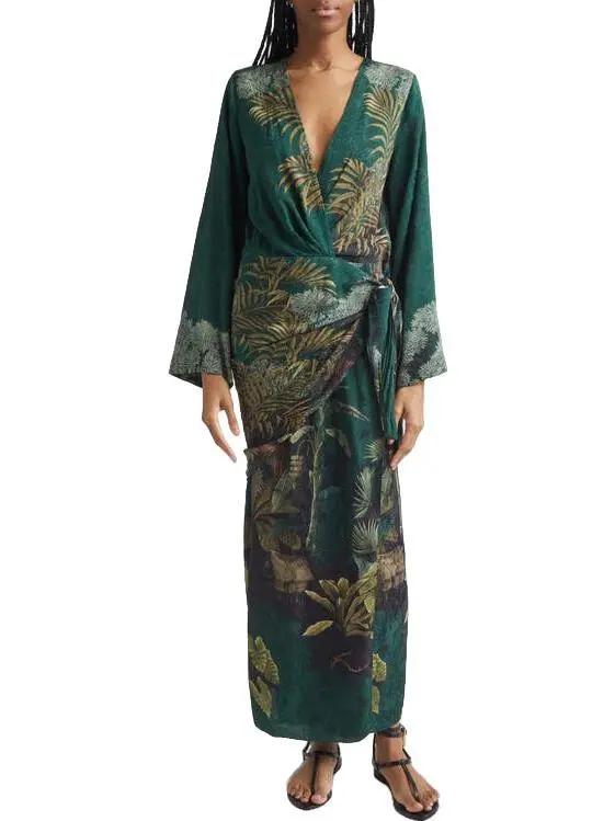 Johanna Ortiz Ollantay Floral Jacquard Wrap Dress - Dark Green