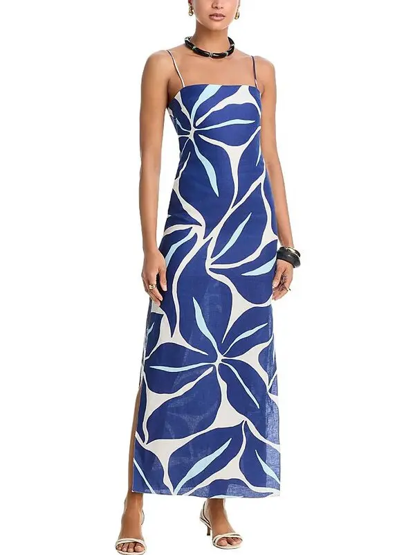CALA DE LA CRUZ Samantha Printed Linen Dress - Calabria Azul