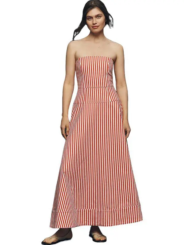 ASTON STUDIO Strapless Denim Maxi Dress - Ruby Antque Stripe