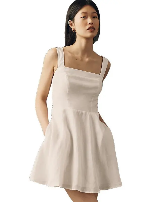 Maeve Linen Square-neck Mini Dress - White