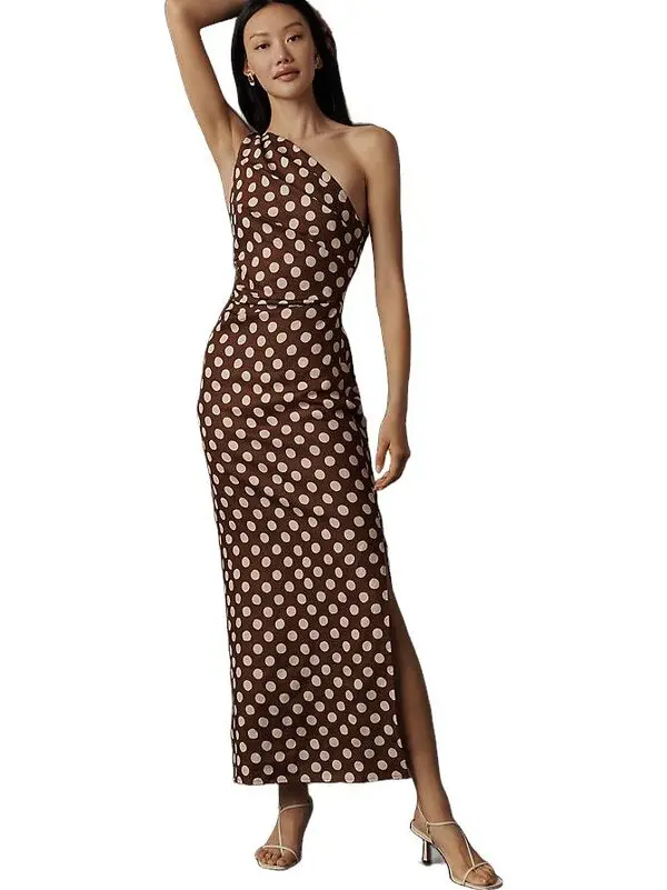 Faithfull The Brand Len Simona One-shoulder Midi Dress - Cioccolato Dot