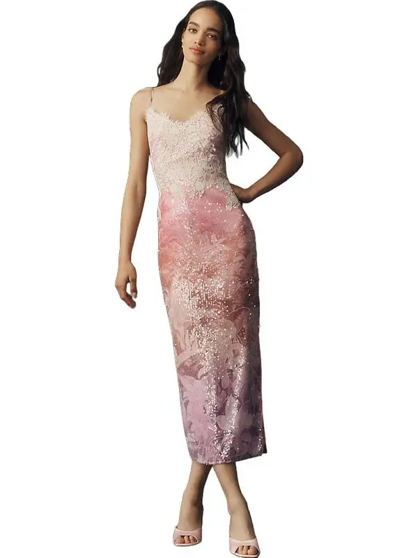 Bhldn Sequin Lace Maxi Dress - Pink