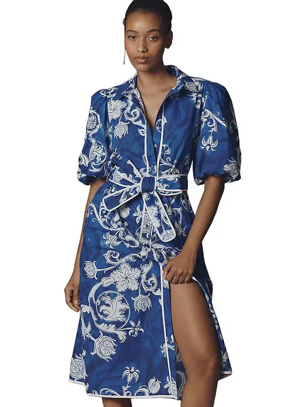 CELINA MOON Janeli-sky Cotton Midi Dress - Blue Floral