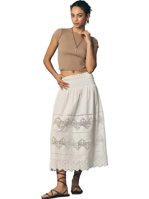 The Great. Rosette Cotton Maxi Skirt - Cream