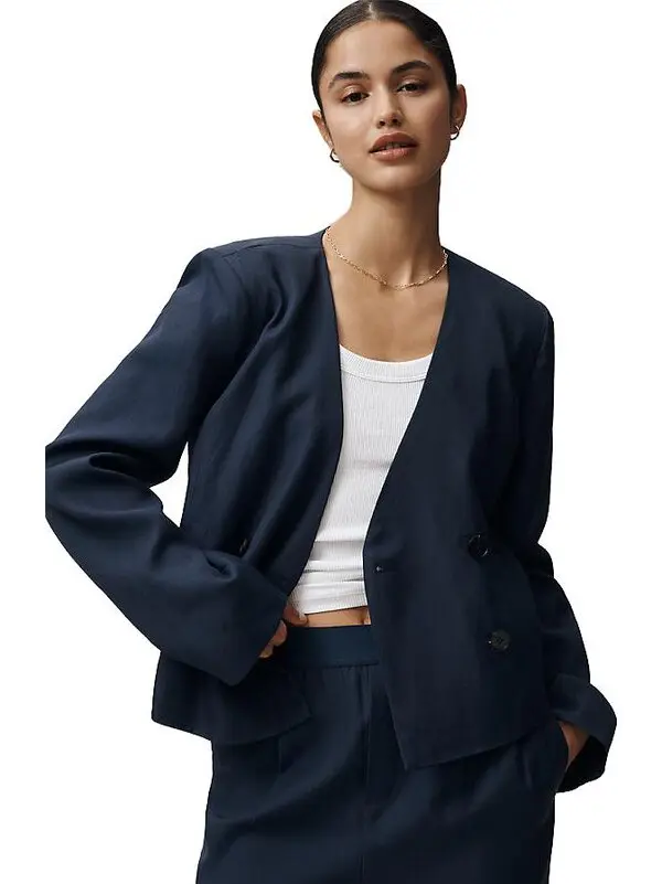 Maeve Collarless Cropped Blazer Jacket - Eclipse