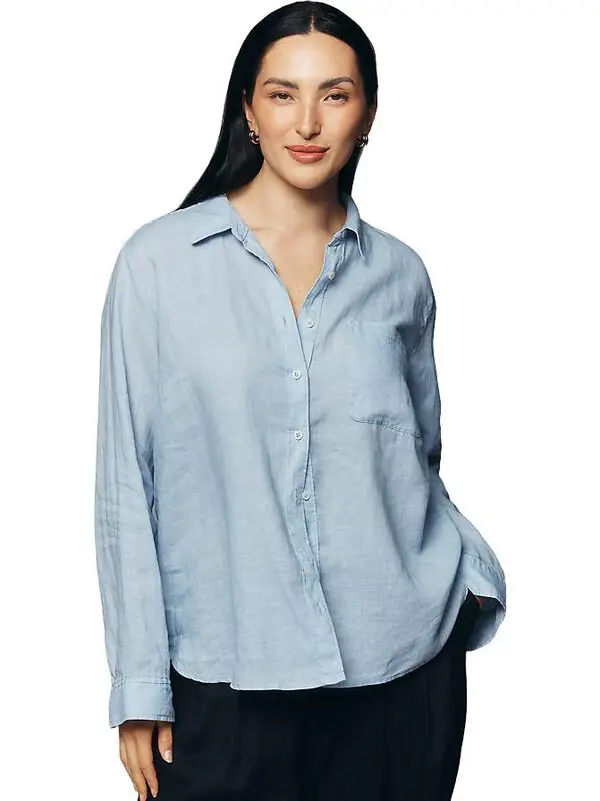 Maeve Linen Classic Buttondown Shirt - Light Blue