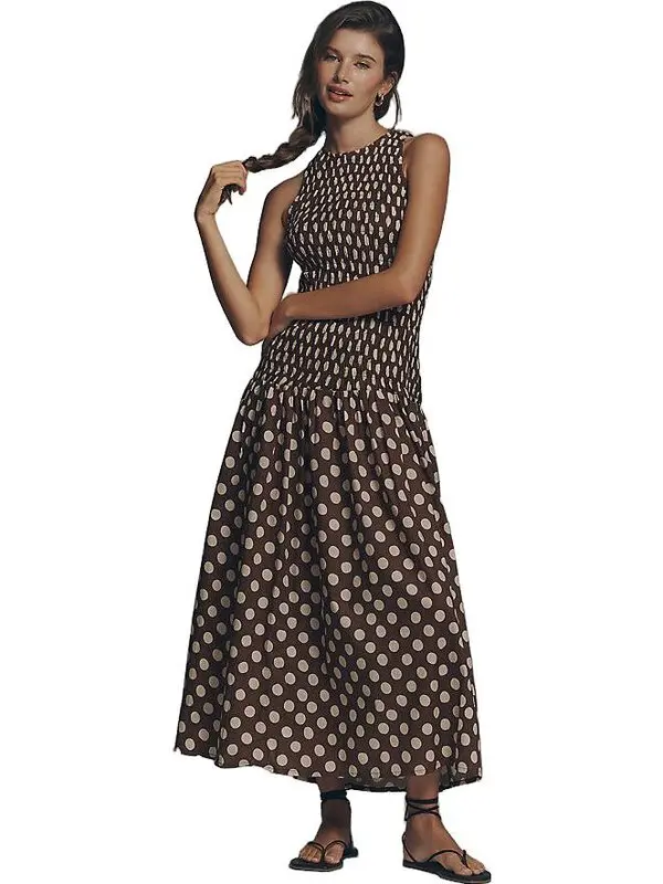 Faithfull The Brand Luisa Smocked Maxi Dress - Cioccolato Dot