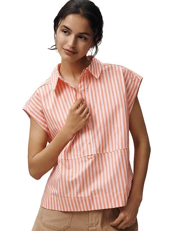 Maeve Cotton Cocoon Muscle Top - Pink Stripe