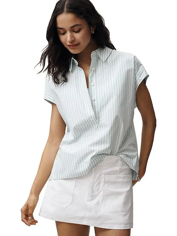 Maeve Sleeveless Cotton Buttondown Shirt - Green Stripe