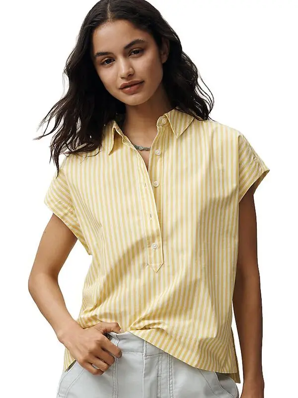 Maeve Sleeveless Cotton Buttondown Shirt - Yellow Stripe