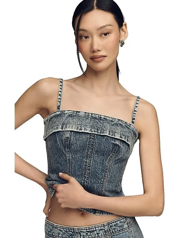 PILCRO Denim Paneled Top - Light Denim