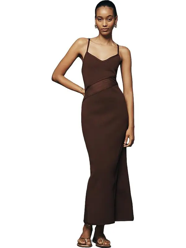 SIEMPRE Sheer Panel Maxi Dress - Brown
