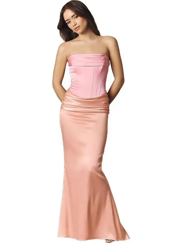 MARE MARE Strapless Corset Maxi Dress - Peach Pink Colorblock