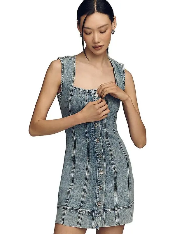 Good American Sleeveless Denim Mini Dress - Light Denim
