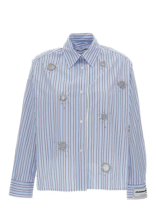 DES_PHEMMES Striped Appliqued Shirt - Sky Blue