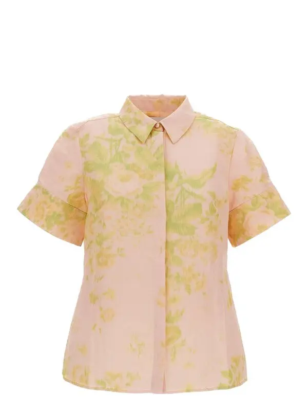 Erdem Short-sleeve Floral Linen Shirt - Rose