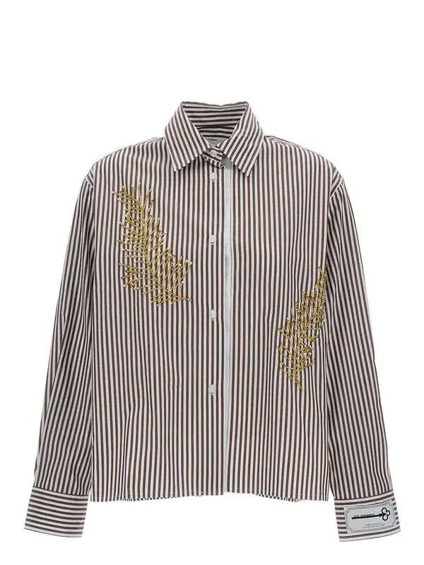 DES_PHEMMES Striped Appliqué Shirt - Beige