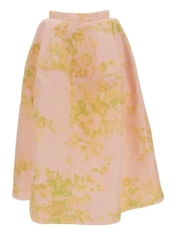 Erdem Midi Chiné Linen Skirt With Floral Print - Rose