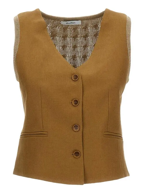 Max Mara Linen Gilet With Braided Detail - Brown