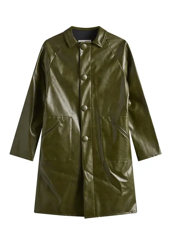 MAISON MARGIELA Longline Faux Leather Coat - Forest Green