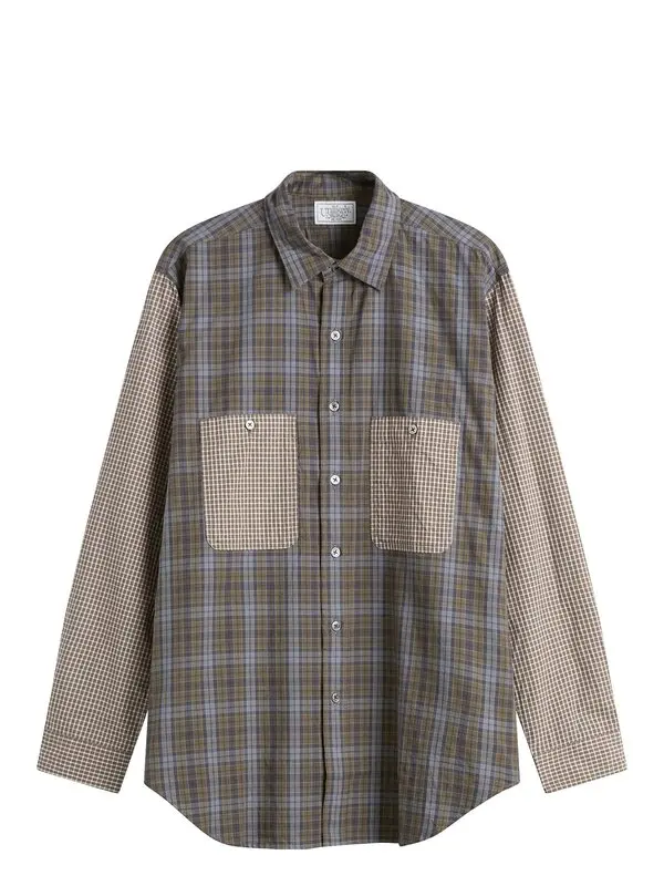 UNLIKELY DRY GOODS 2-tone Work Shirt - Olive/lt.brown