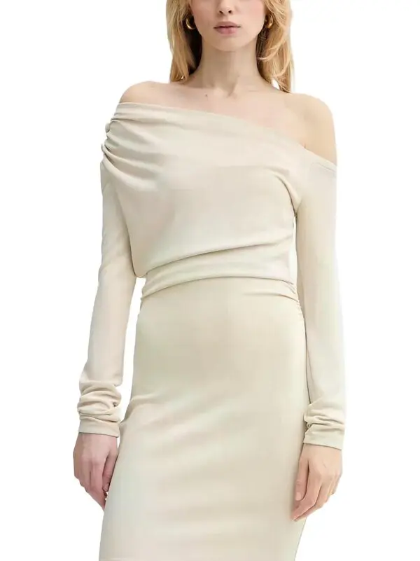 Guess Draped Off-the-shoulder Mini Dress - Neutrals