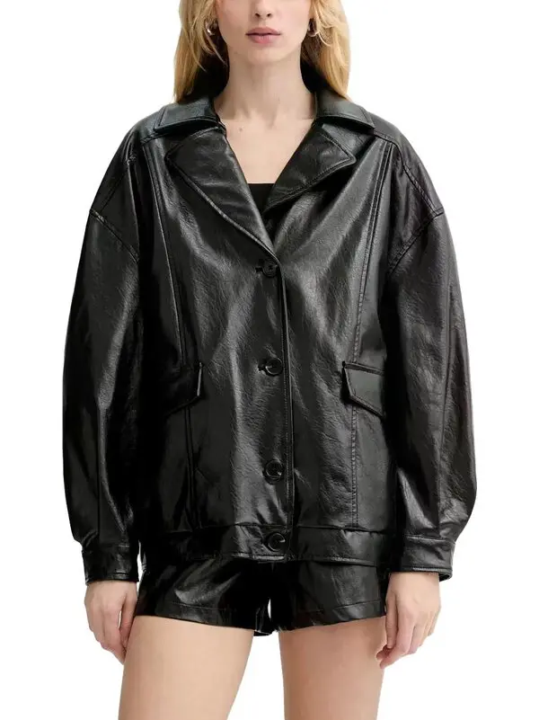Guess Crinkled-effect Button-up Jacket - Black