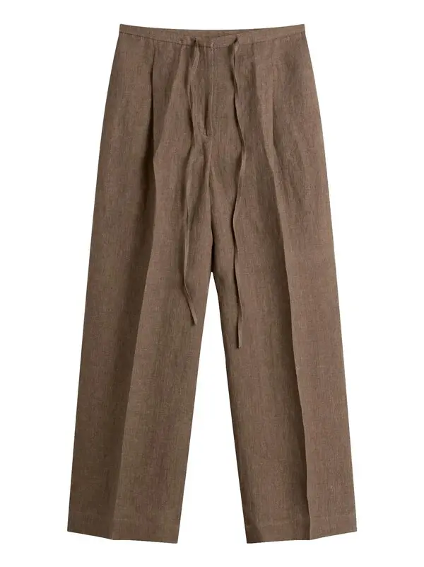 RÓHE Relaxed Linen Drawstring Trousers - Brown Melange