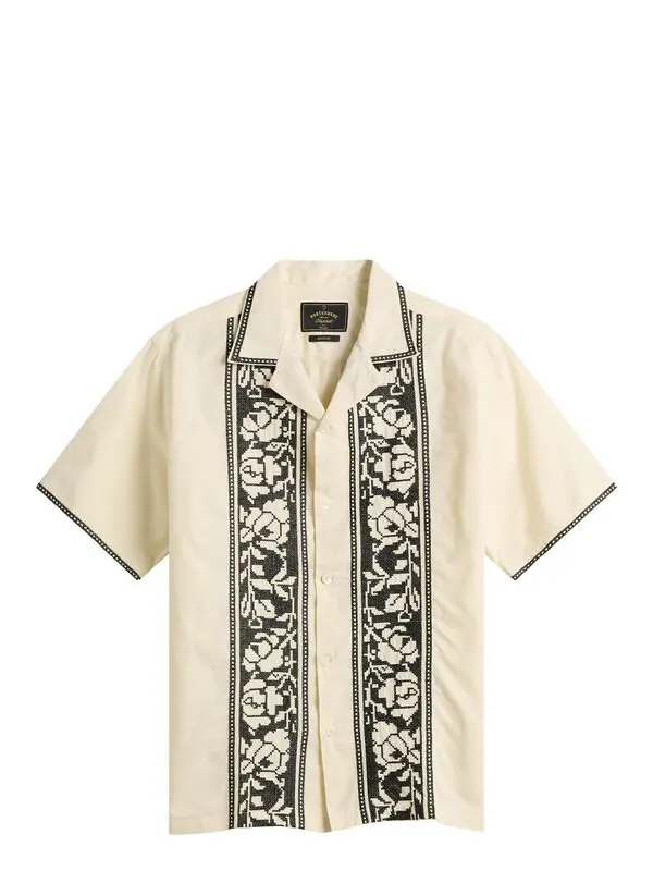 Portuguese Flannel Cross Stitch Vacation Shirt - Ecru