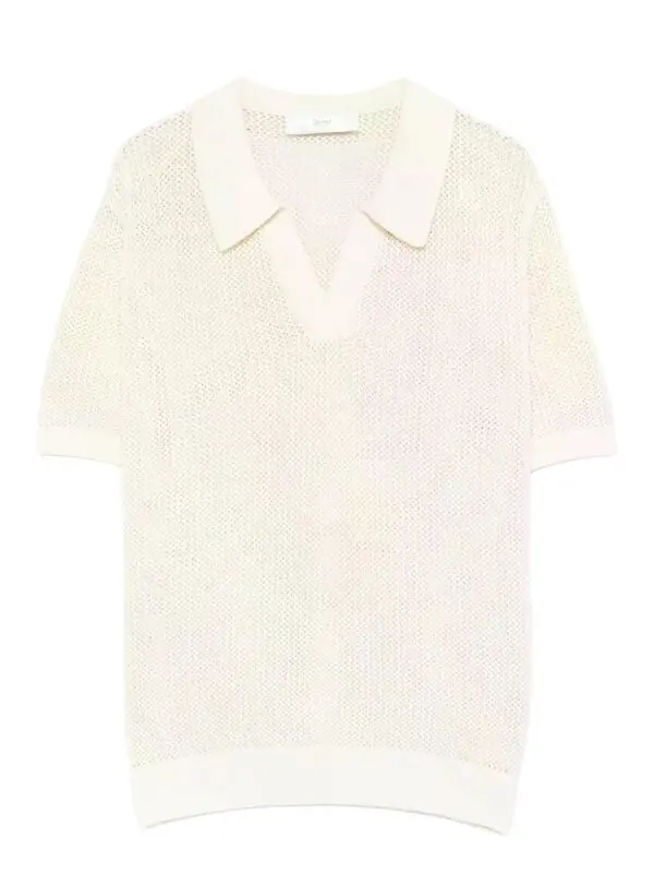 DUNST Open-knit Polo-collar T-shirt - Neutrals