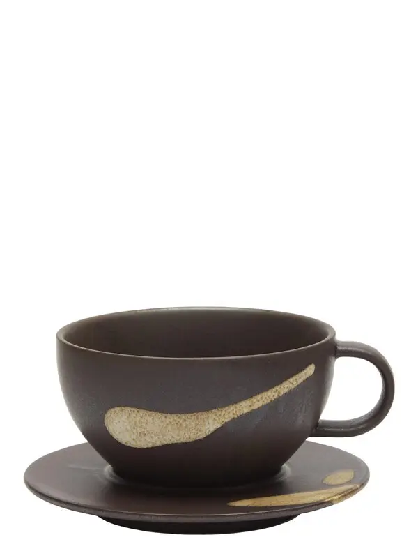 FERM LIVING Koyo Cup With Saucer - Dark Brown/buff