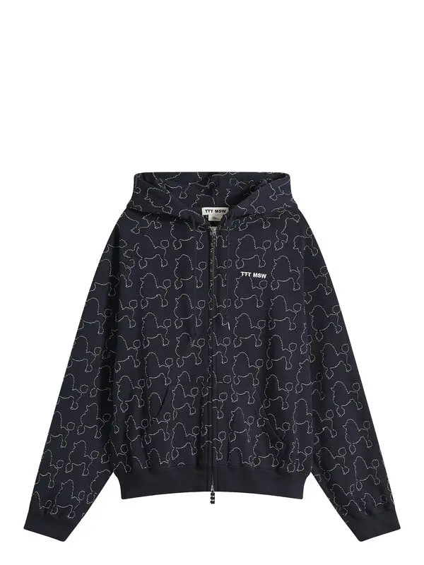TTT MSW Dog Embroidery Zip Hoodie - Navy
