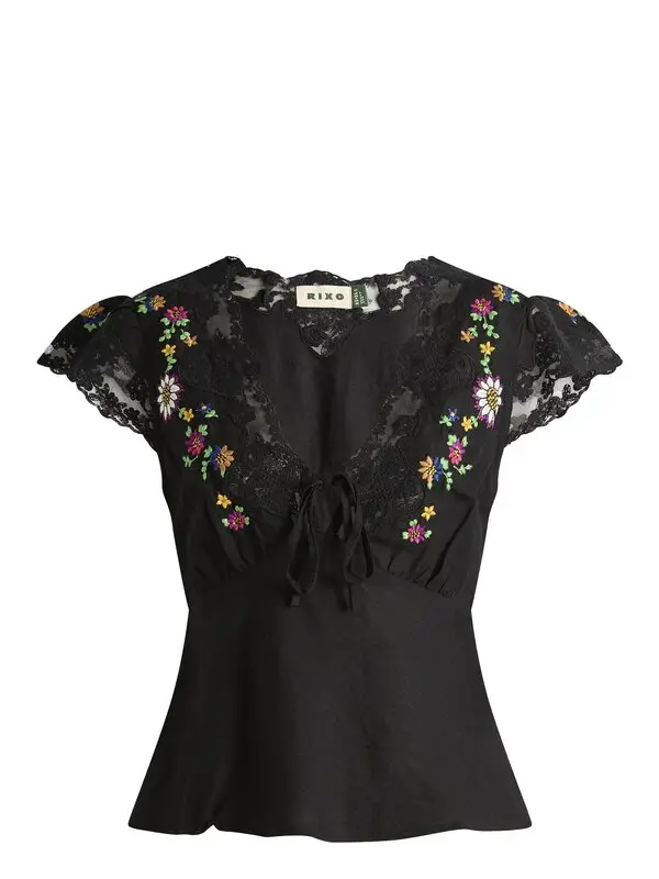 Rixo Elaine Floral Embroidered Top - One-color
