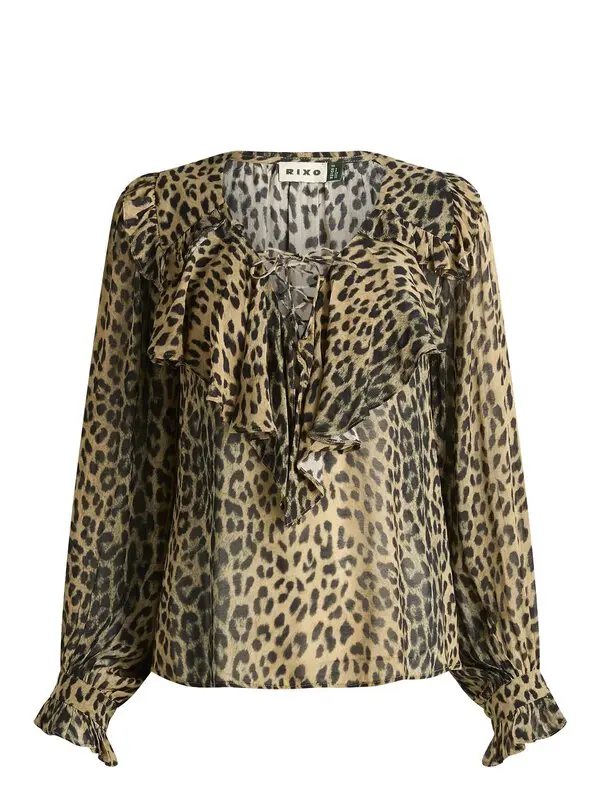 Rixo Milia Top - Nina Leopard Brown