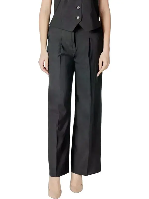 ICHI Pleated Wide-leg Trousers - Black