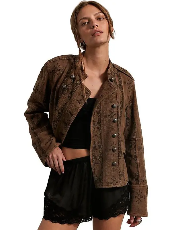 Free People Lotty Jacquard Band Jacket - Brownie