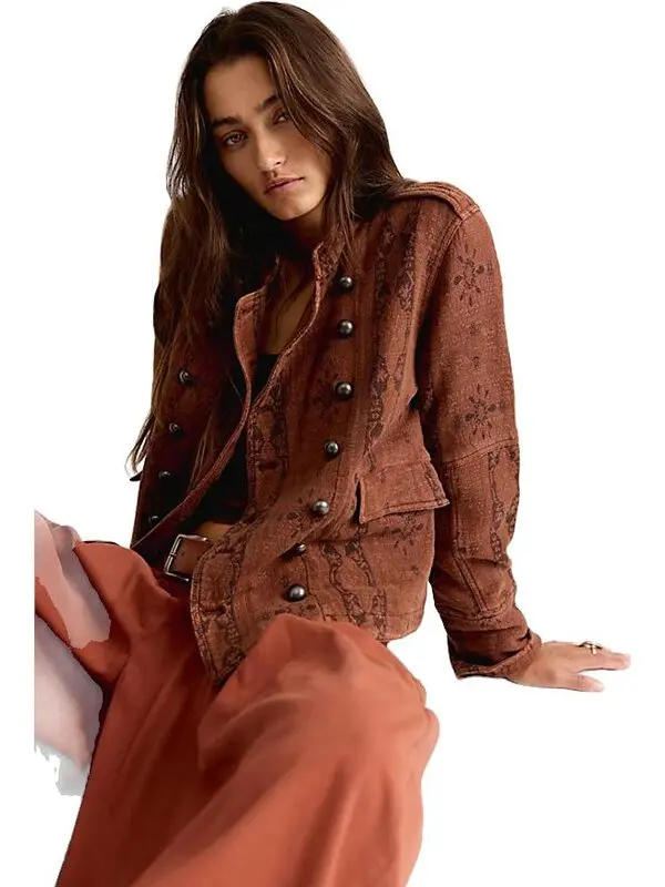 Free People Jacquard Band Jacket - Mocha