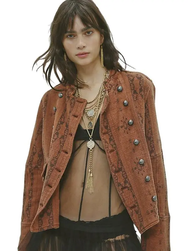Free People Jacquard Band Jacket - Mocha