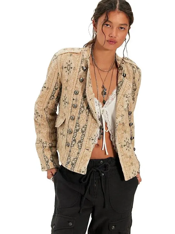 Free People Lotty Jacquard Band Jacket - Morning Oat