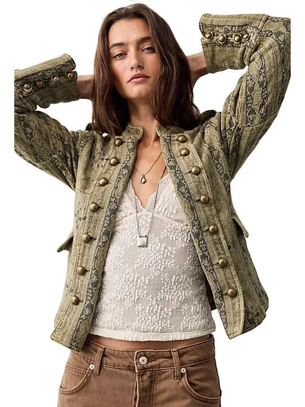 Free People Jacquard Band Jacket - Soft Fern