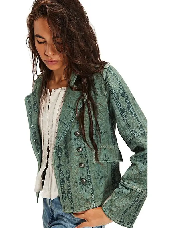 Free People Lotty Jacquard Band Jacket - Steel Sea