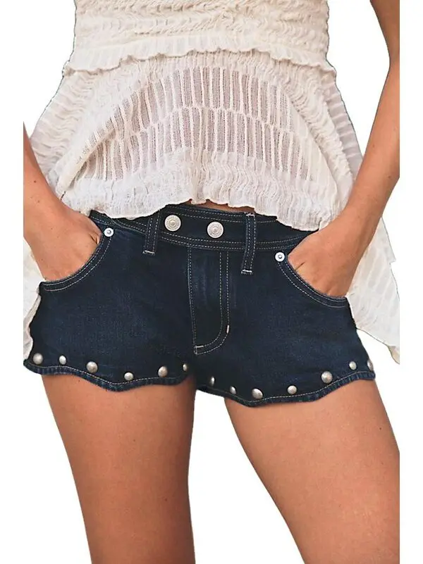 Free People We The Free Studded Denim Shorts - Midnight Oil