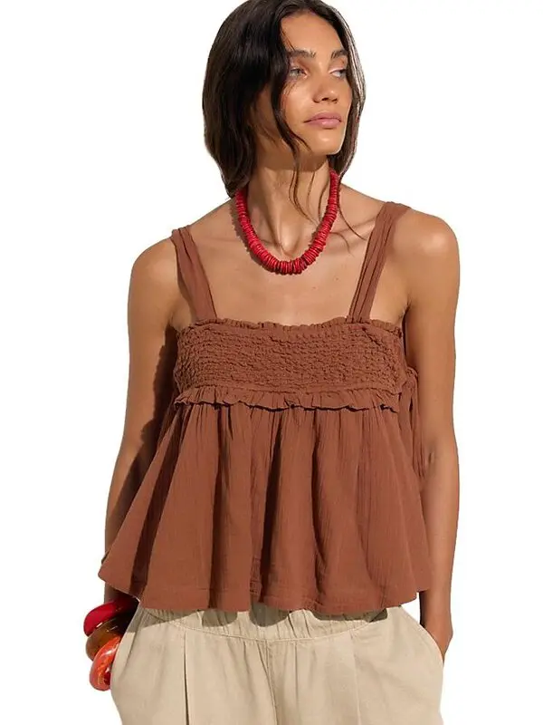 Free People Kirby Smocked Bust Cropped Tank Top - Honey Topaz