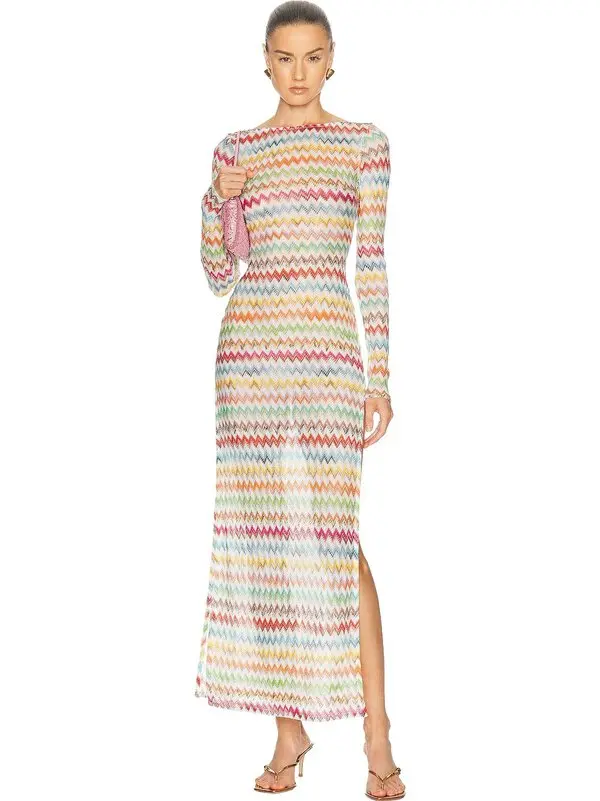 Missoni Long Sleeve Coverup Dress - Multicolor With White Base