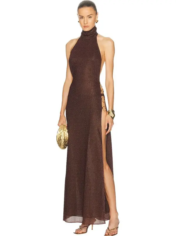 Oseree Lumiere Ring Turtleneck Dress - Chocolate